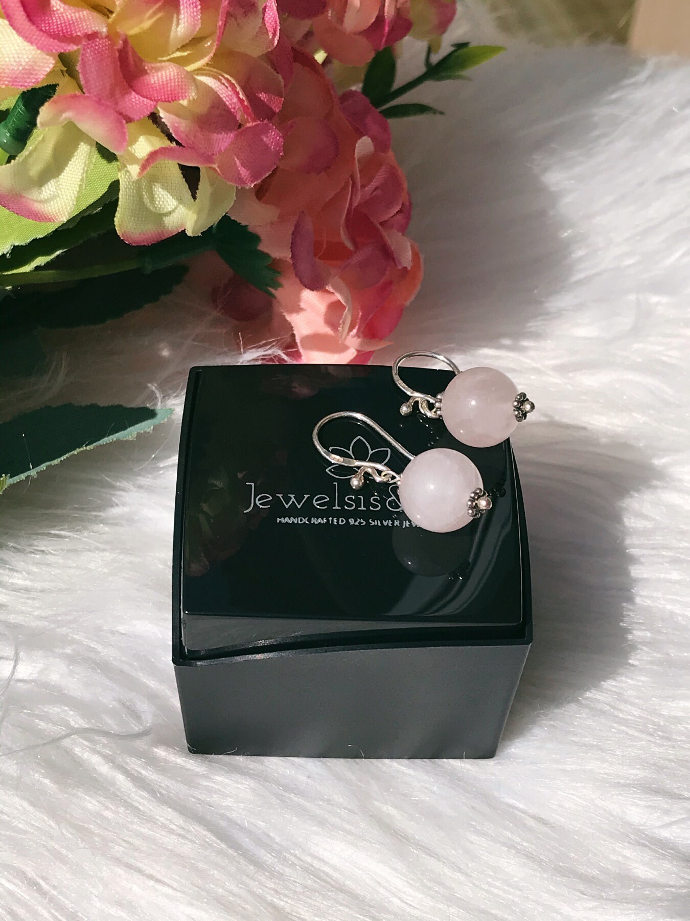 Rose Quartz Silver Earrings Jewelry with Gemstones Pink | Etsy