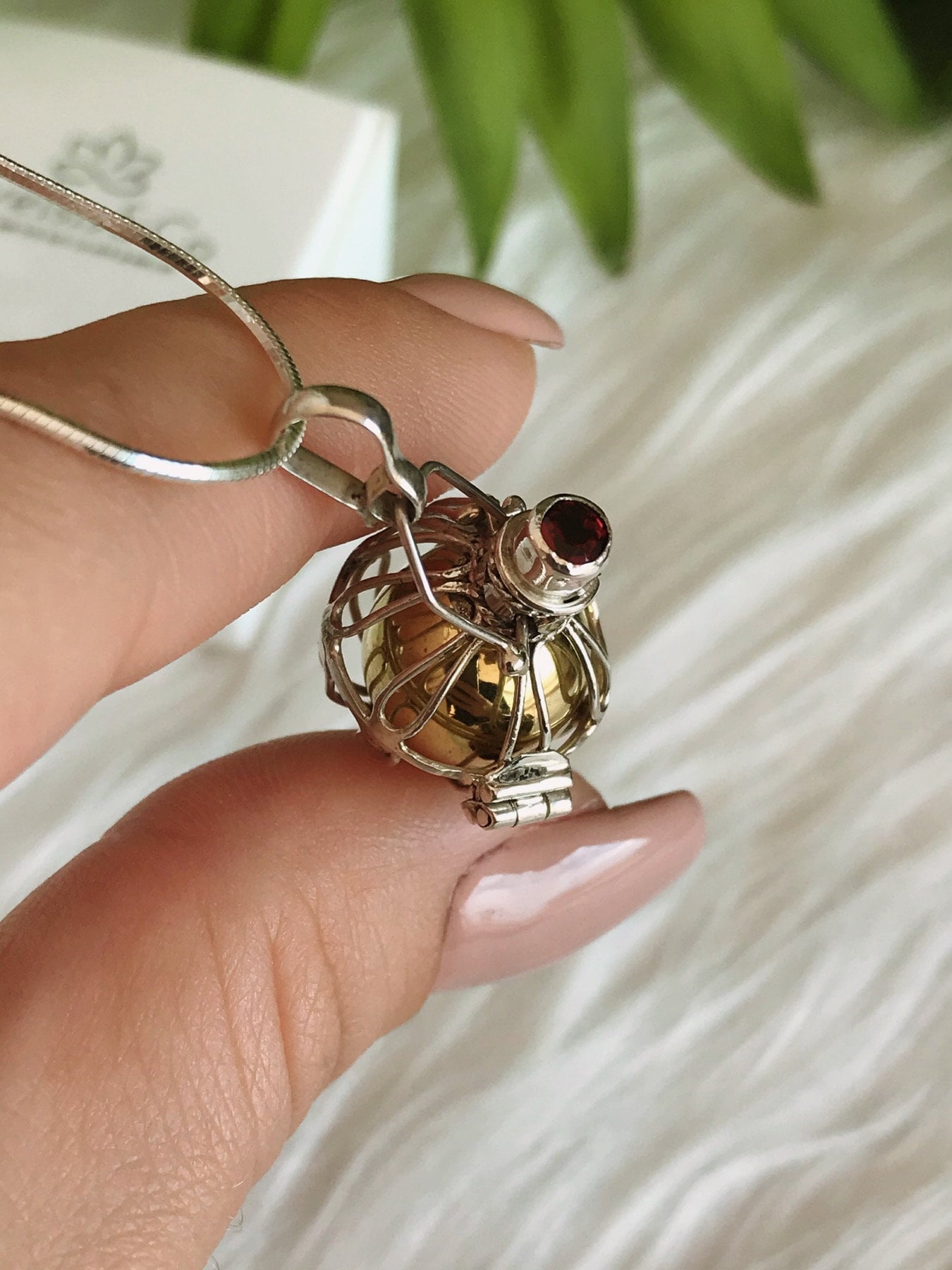 Silver Dream Ball Necklace Garnet Gemstone Soft Audible | Etsy