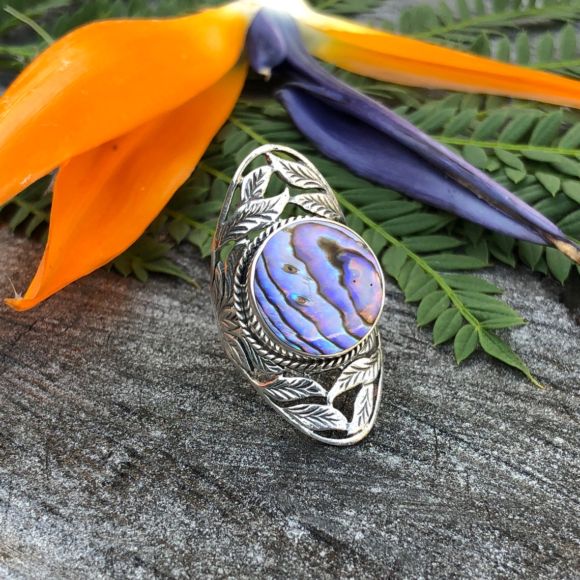 Blue Shell Multicolour Boho Large Ring Sterling Silver | Etsy
