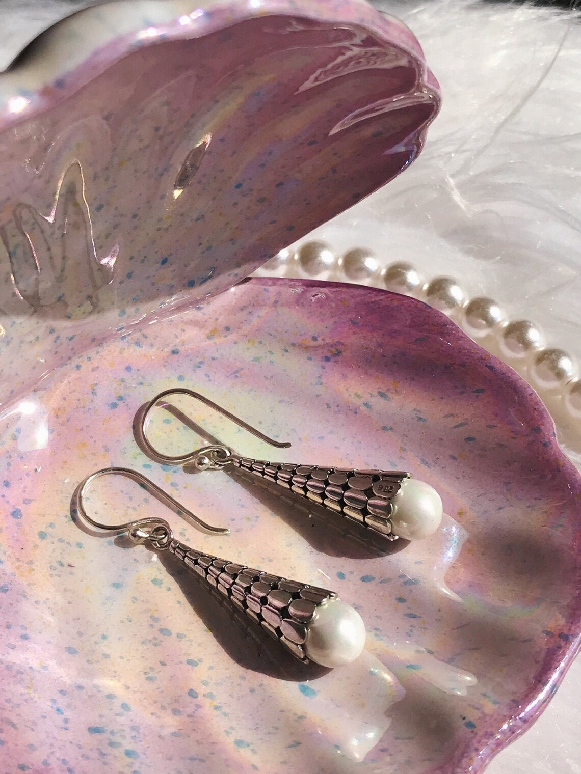 White Pearl Hooks Earrings Silver Jewelry Earrings with white | Etsy