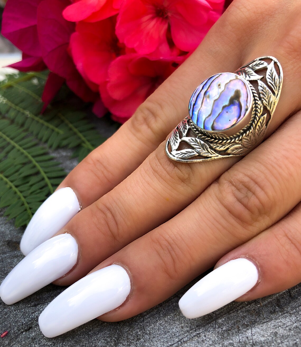 Blue Shell Multicolour Boho Large Ring Sterling Silver | Etsy