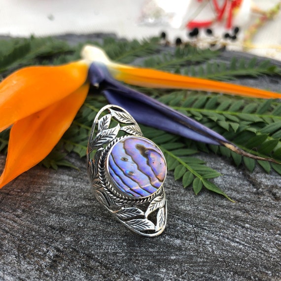 Blue Shell Multicolour Boho Large Ring Sterling Silver | Etsy