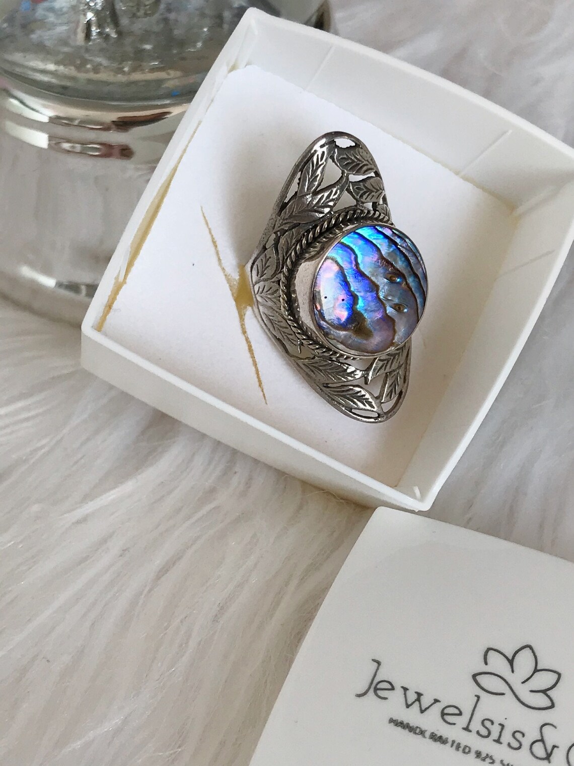 Blue Shell Multicolour Boho Large Ring Sterling Silver | Etsy