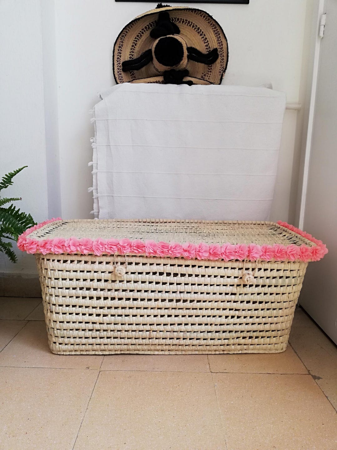 Extra Large Wicker Toy Box With Flowers | Lidded Toy Box | Personalized ...