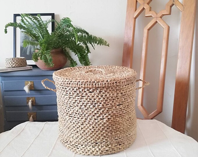 Vintage Round Wicker Basket Lidded Basket for Storage Willow - Etsy