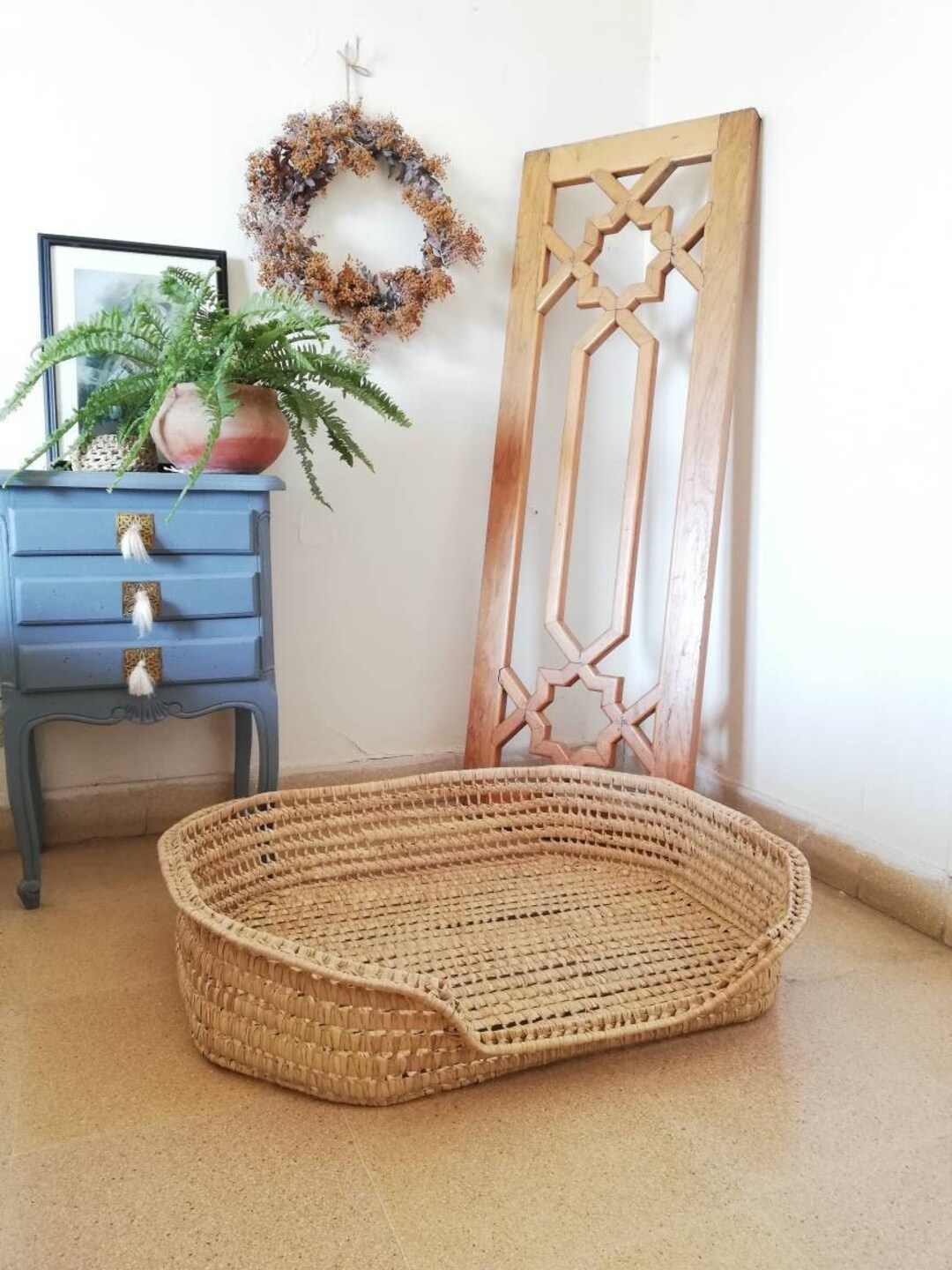 Wicker Pet Bed XL Wicker Dog Bed Woven Dog Basket Rattan Pet Bed ...