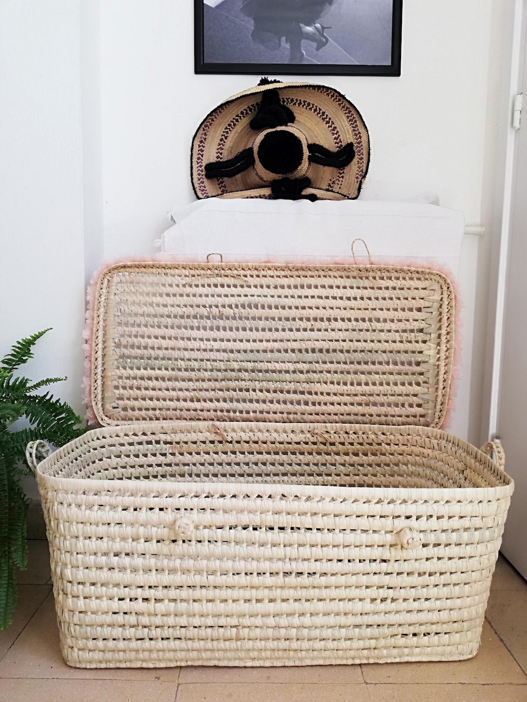 Wicker Storage Trunk With Flowers | Lidded Toy Box | Extra Large Wicker ...