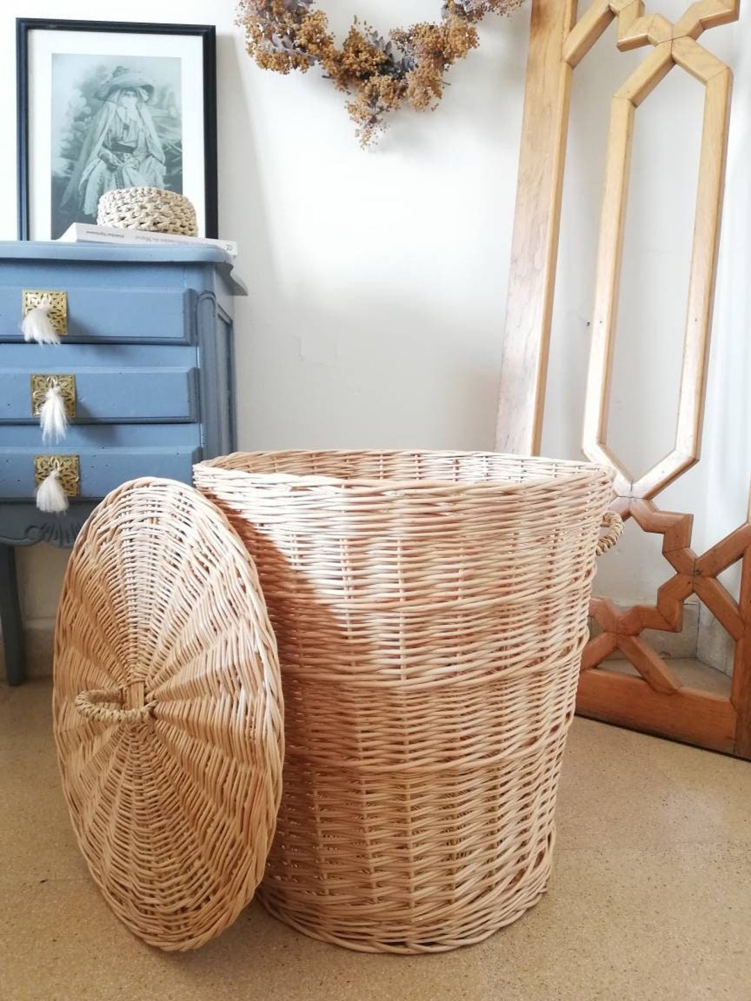 Wicker Laundry Basket With Lid Woven Linen Basket Wicker Wash Basket ...