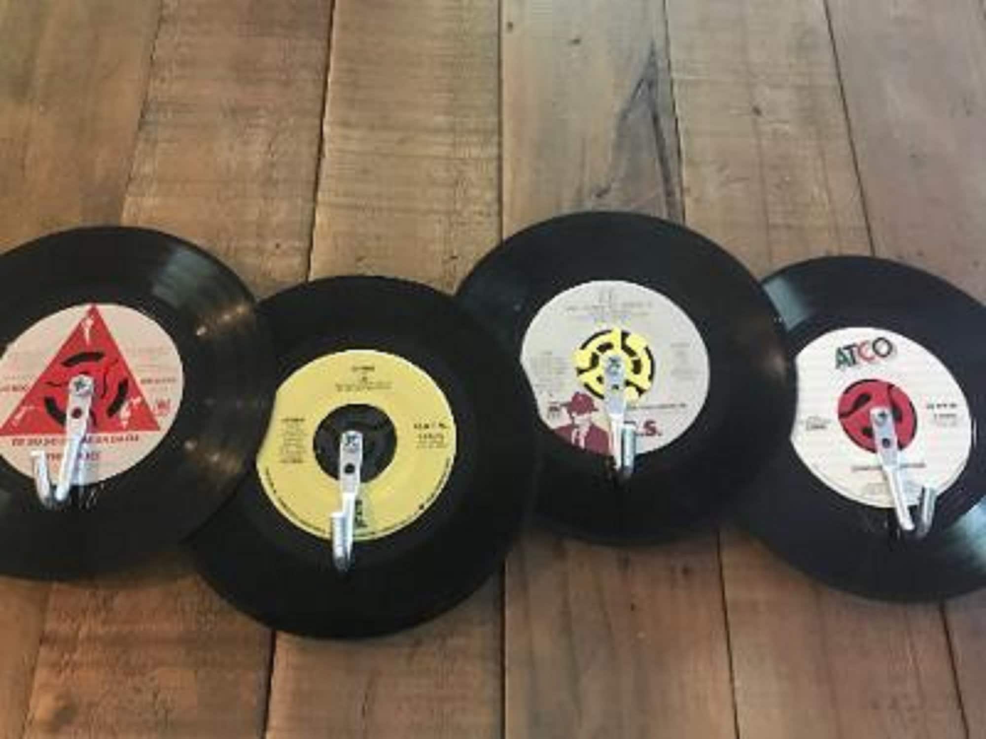 Upcycled 45 Record Rack Featuring Four 7" Vinyl Records With Heavy Duty ...