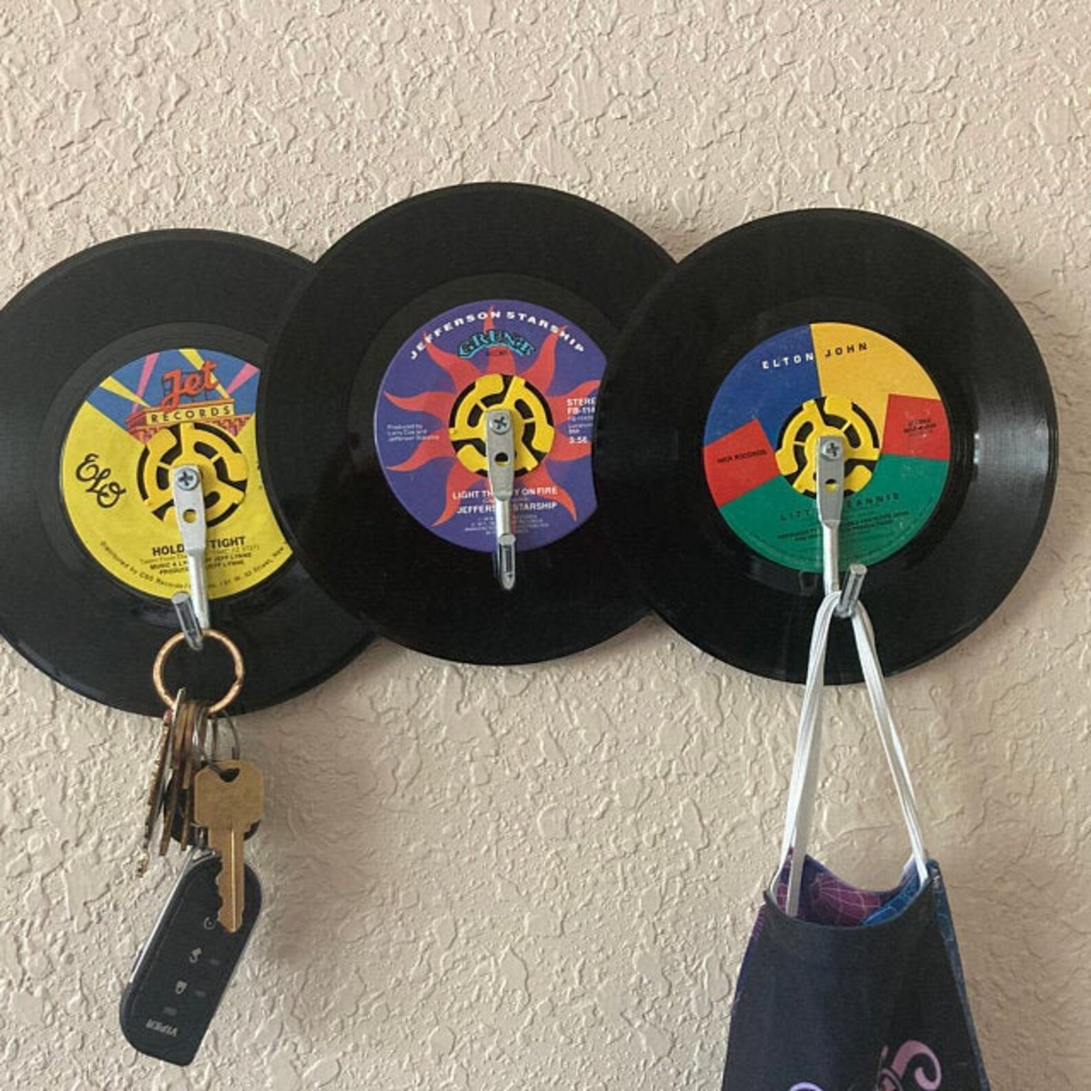 Upcycled 45 Record Rack Featuring Three 7" Vinyl Records With Heavy ...