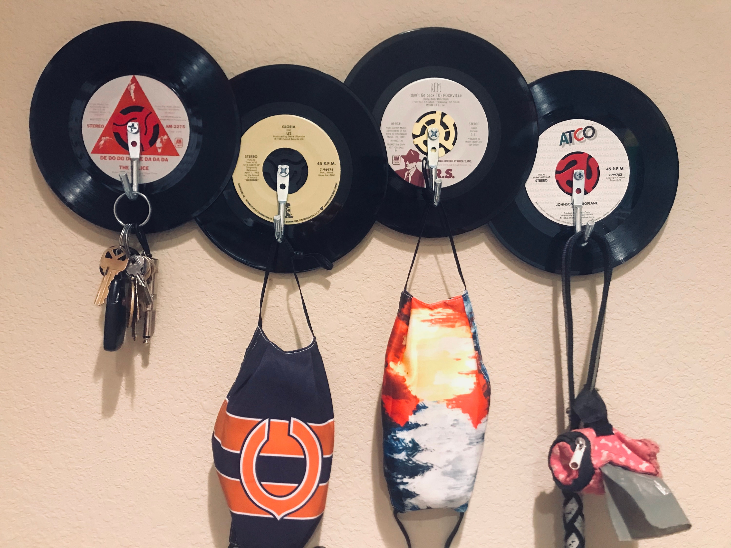 Upcycled 45 Record Rack Featuring Four 7" Vinyl Records With Heavy Duty ...