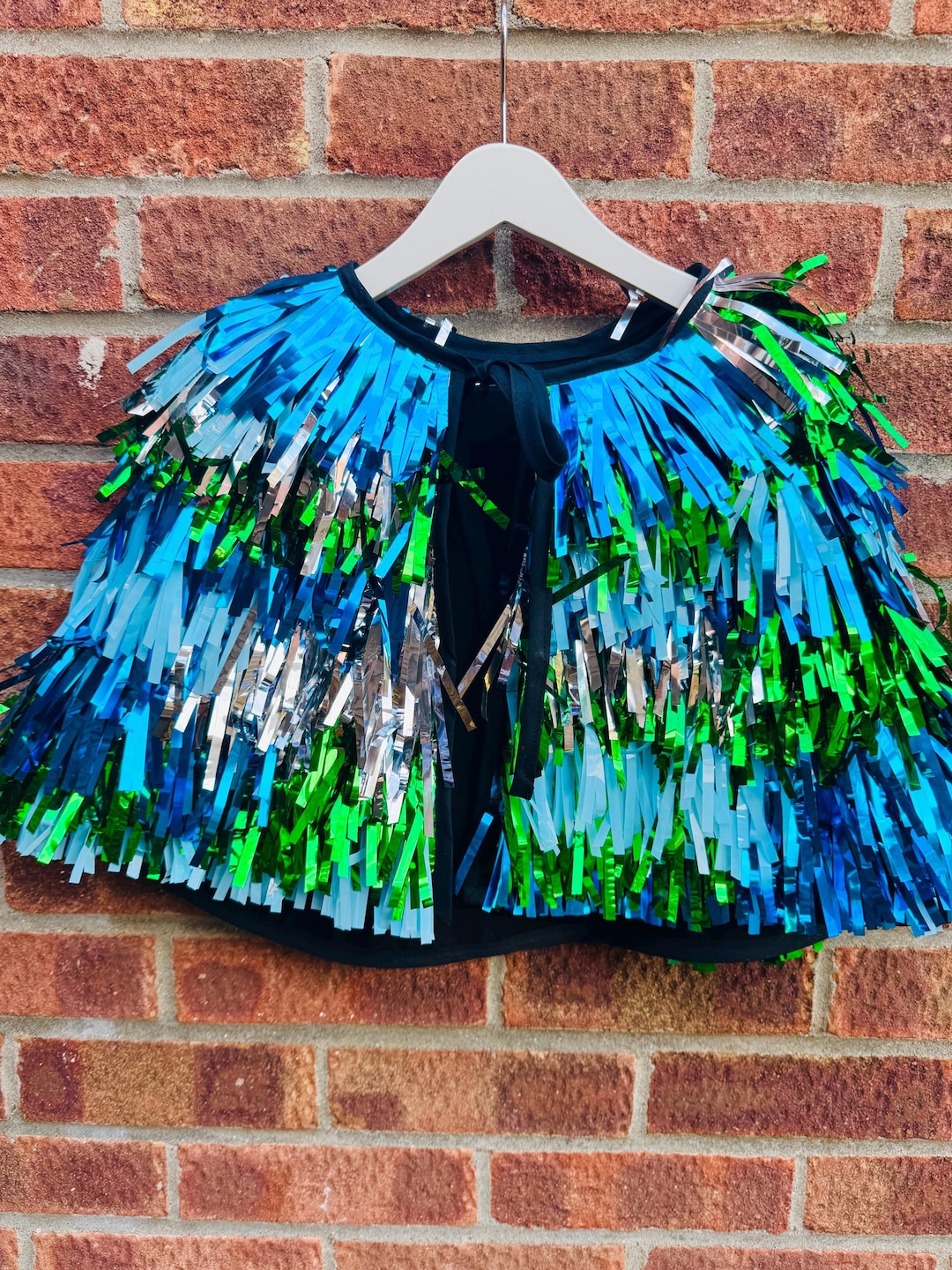 Blue, Green and Silver Tinsel Cape, Festival Outfit, Partywear, Tinsel ...