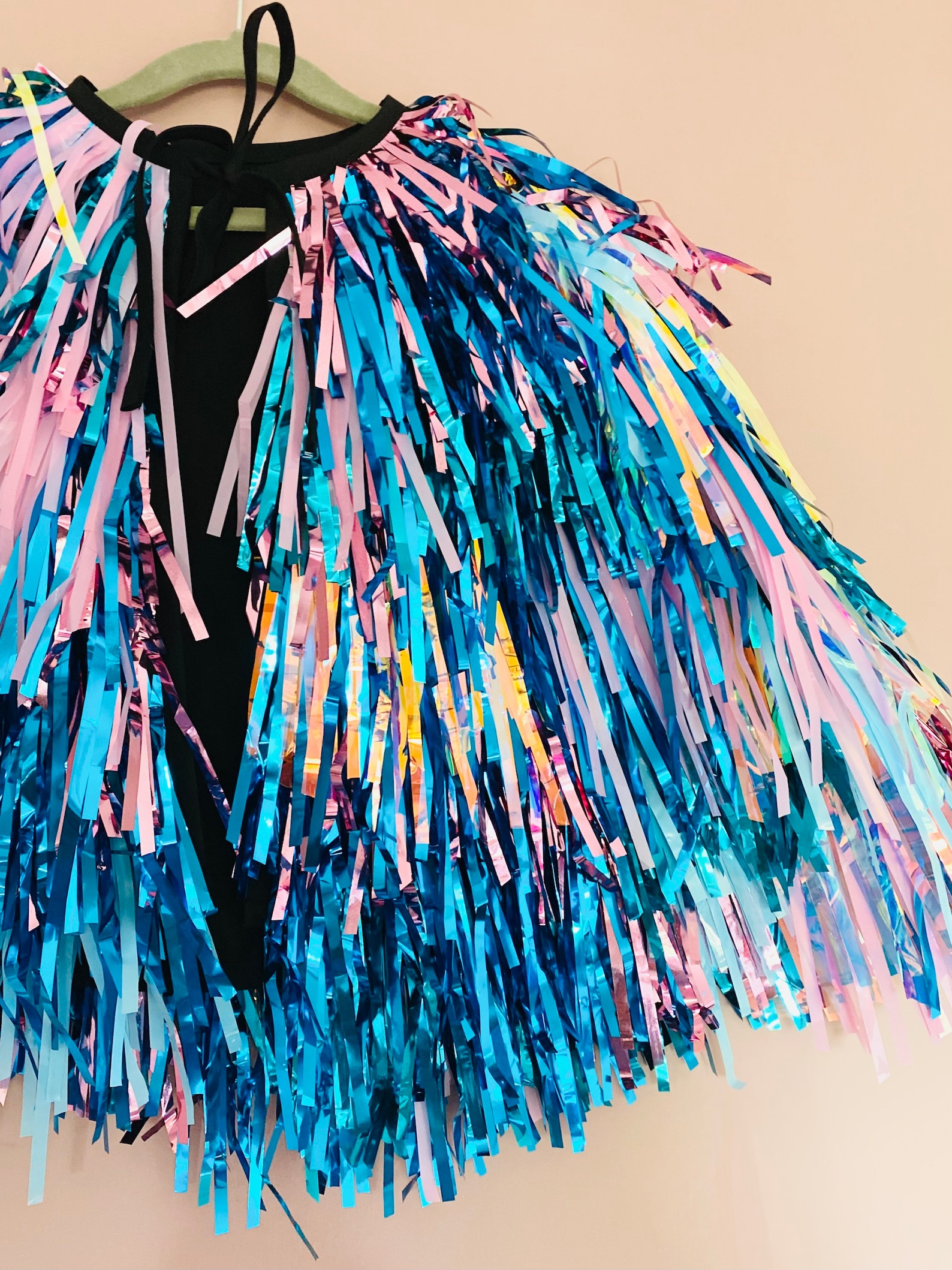 Blue & Pink Tinsel Cape, Festival Fashion, Fringe Cape, Party Cape ...