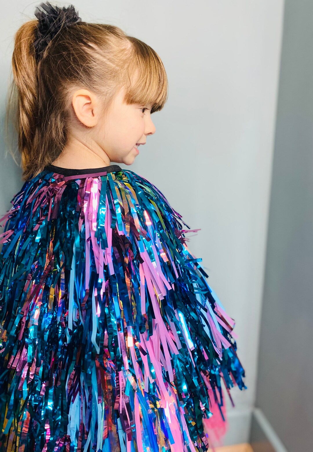 Blue & Pink Tinsel Cape, Festival Fashion, Fringe Cape, Party Cape ...