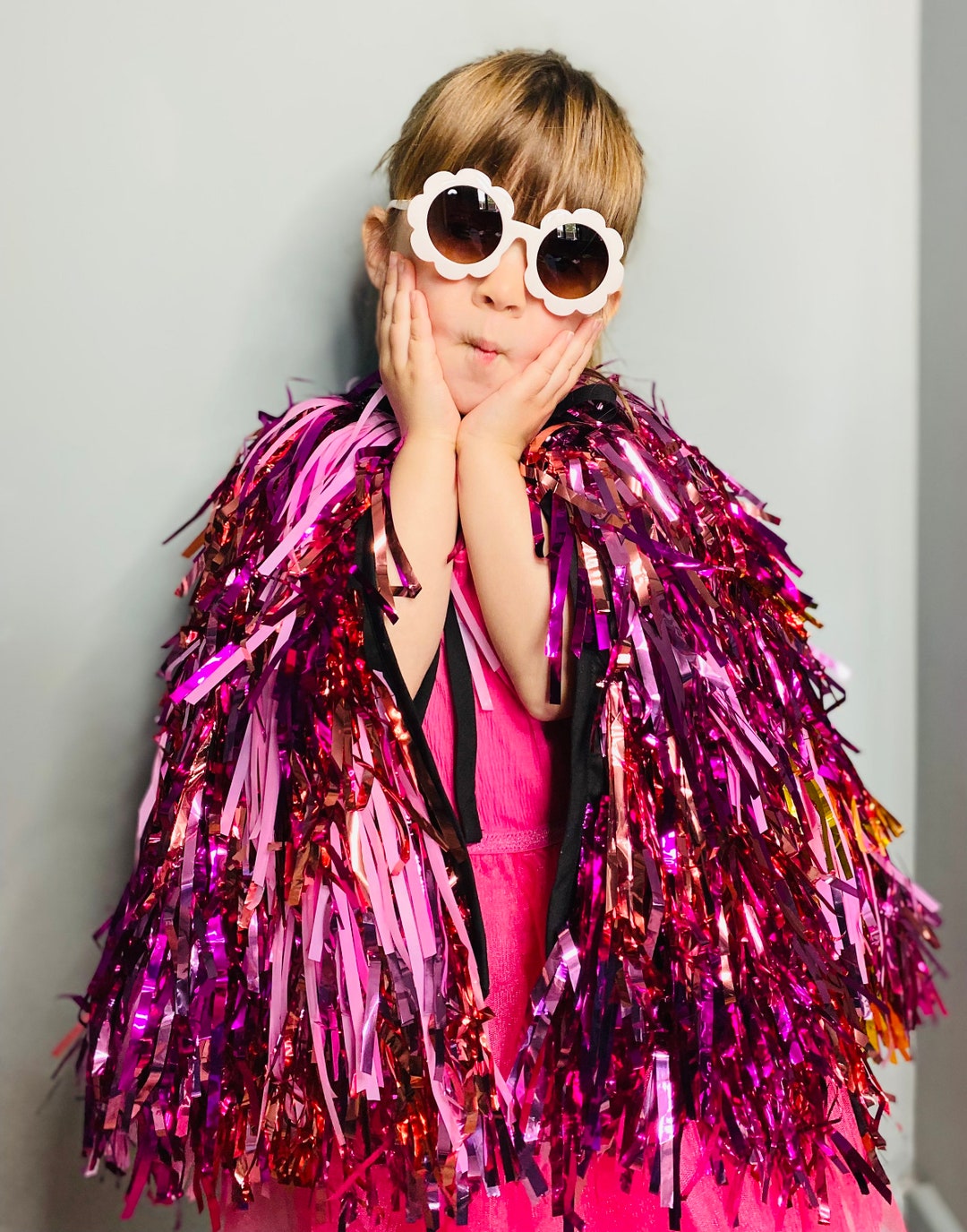 Pink Tinsel Cape, Festival Outfit, Partywear, Tinsel Fringe, LGBTQ ...