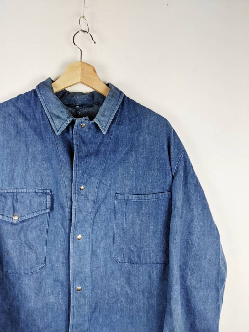 Vintage 70s French Chore Coat, Indigo Blue Denim Work Jacket, Men’s ...