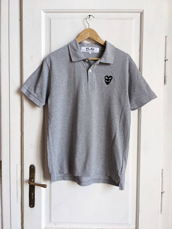 Comme Des Garcons PLAY Stacked Heart Polo Shirt - Grey CDG Comme Des Garcons PLAY Stacked Heart Polo Shirt - Grey CDG