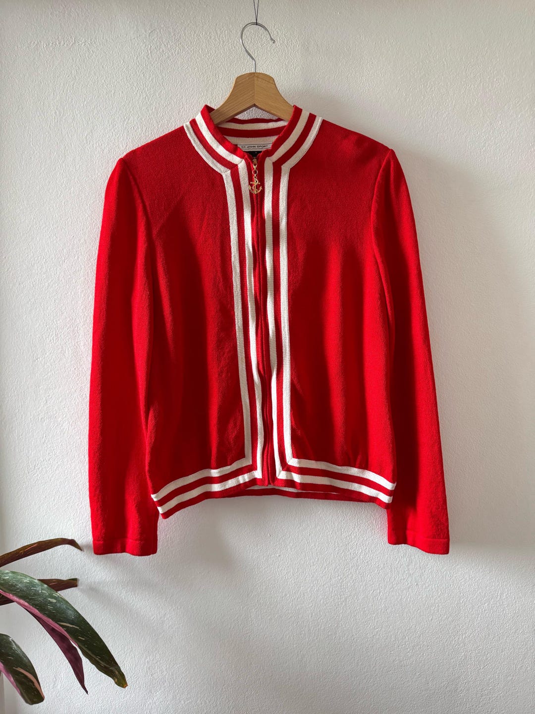 Vintage St.john Red Knit Cardigan Yachting Red Full Zip Made in USA ...