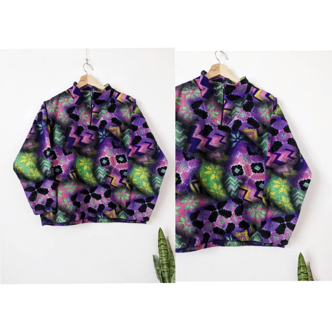 Vintage Multicolor Fleece Jacket 1/4 Zip Abstract Graphic - Etsy