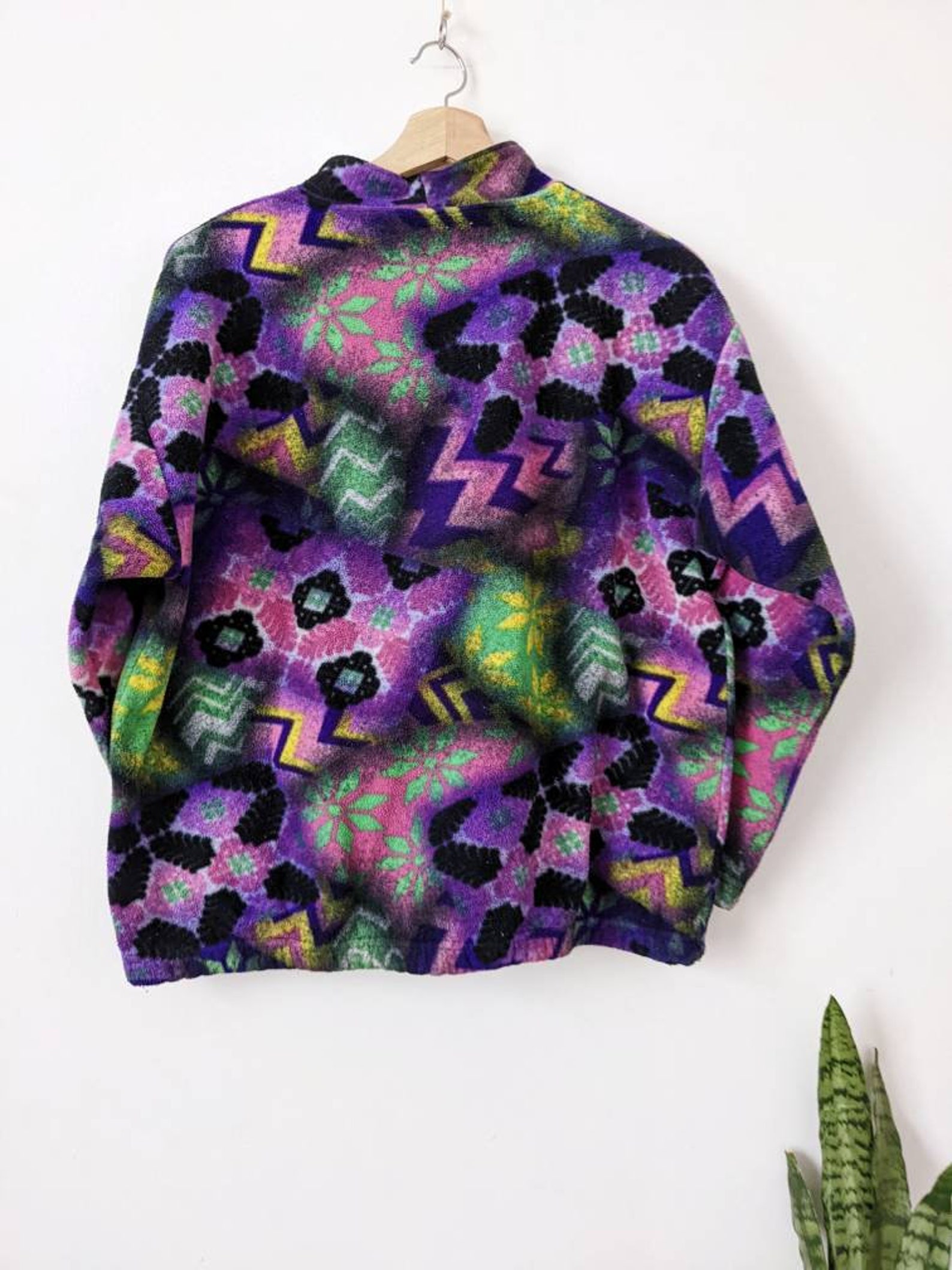 Vintage 90s Abstract Fleece Jacket | Purple Green Quarter Zip ...