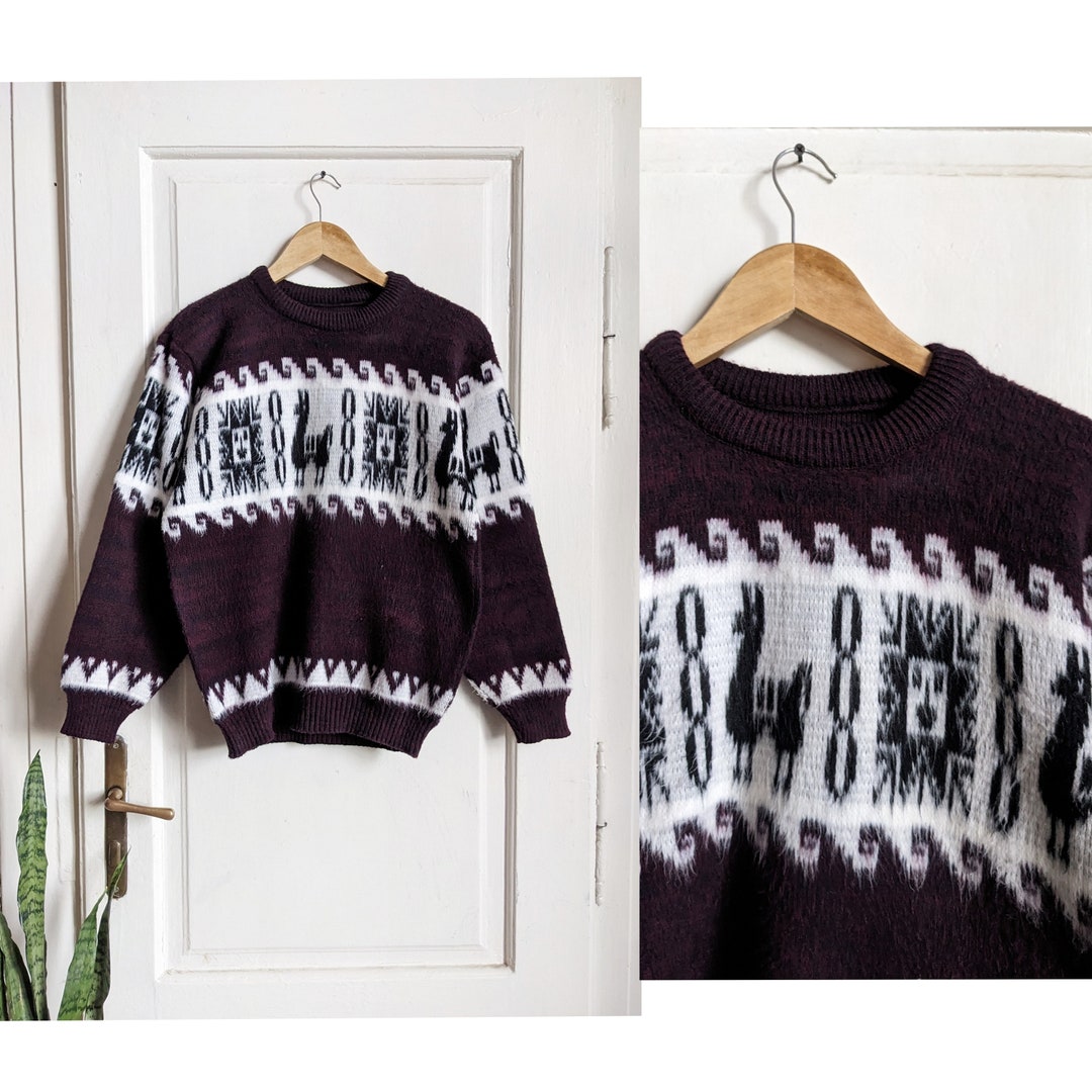 Vintage Ecuadorian Wool Sweater Ornament Native Bordeaux Colour - Etsy