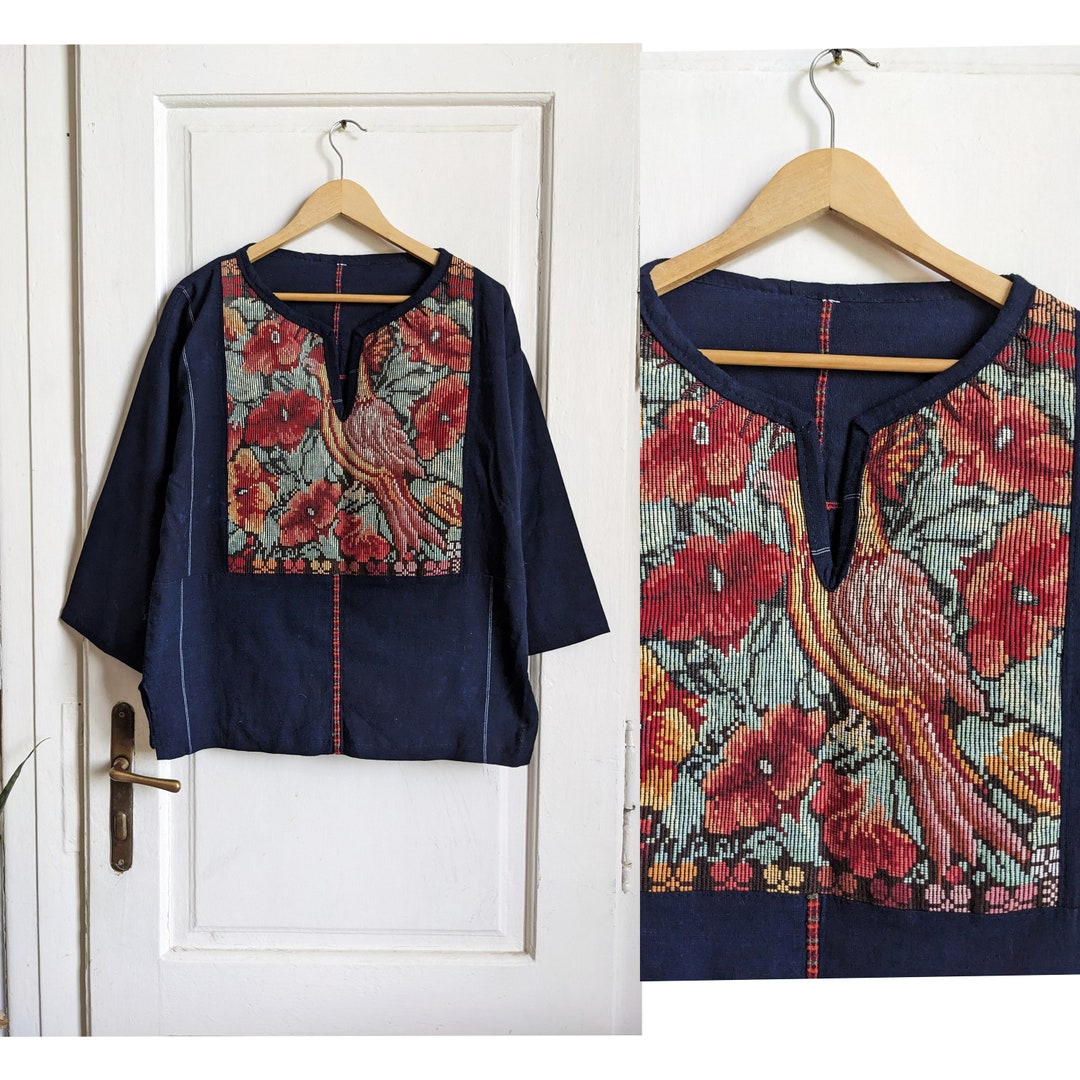 Vintage Guatemalan Indigo Hand Loomed Shirt Mexican Embroidered Blouse ...