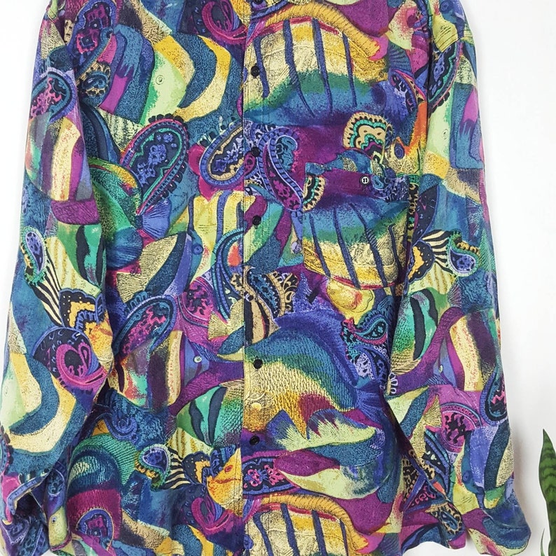 Vintage Shirt Multicolor Ocean Print Island Fish Viscose - Etsy