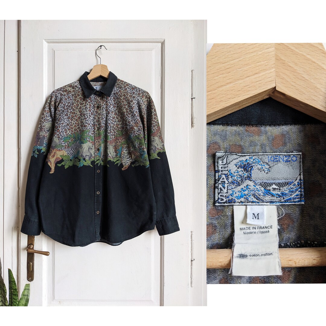 Vintage 80s Kenzo Jeans Animal Print Longsleeve Button - Etsy