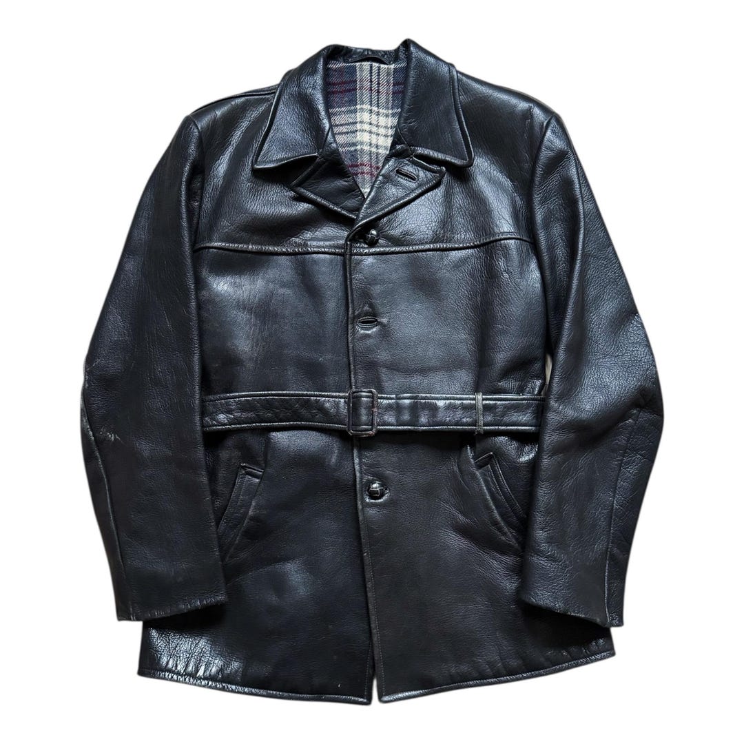 Rare 1950s Sweden Leather Jacket C.O. Ericson & Co. Size EU 50 Belted ...