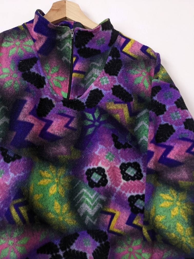 Vintage Multicolor Fleece Jacket 1/4 Zip Abstract Graphic - Etsy