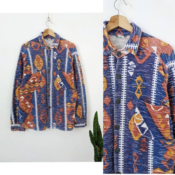 Vintage Ornament Overshirt Aztec Print Steel Snap Long Sleeve - Etsy