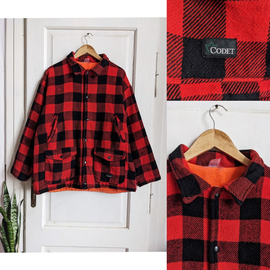 Vintage Codet Red & Black Buffalo Wool Plaid / Blaze Orange Reversible ...