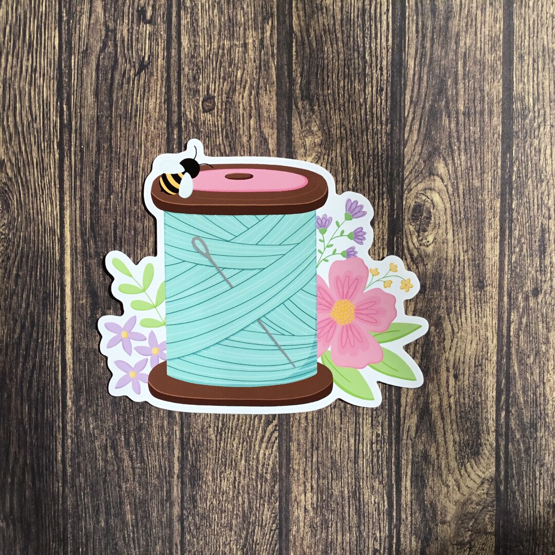 Thread Spool With Bee Sewing Themed Vinyl Sticker - Etsy