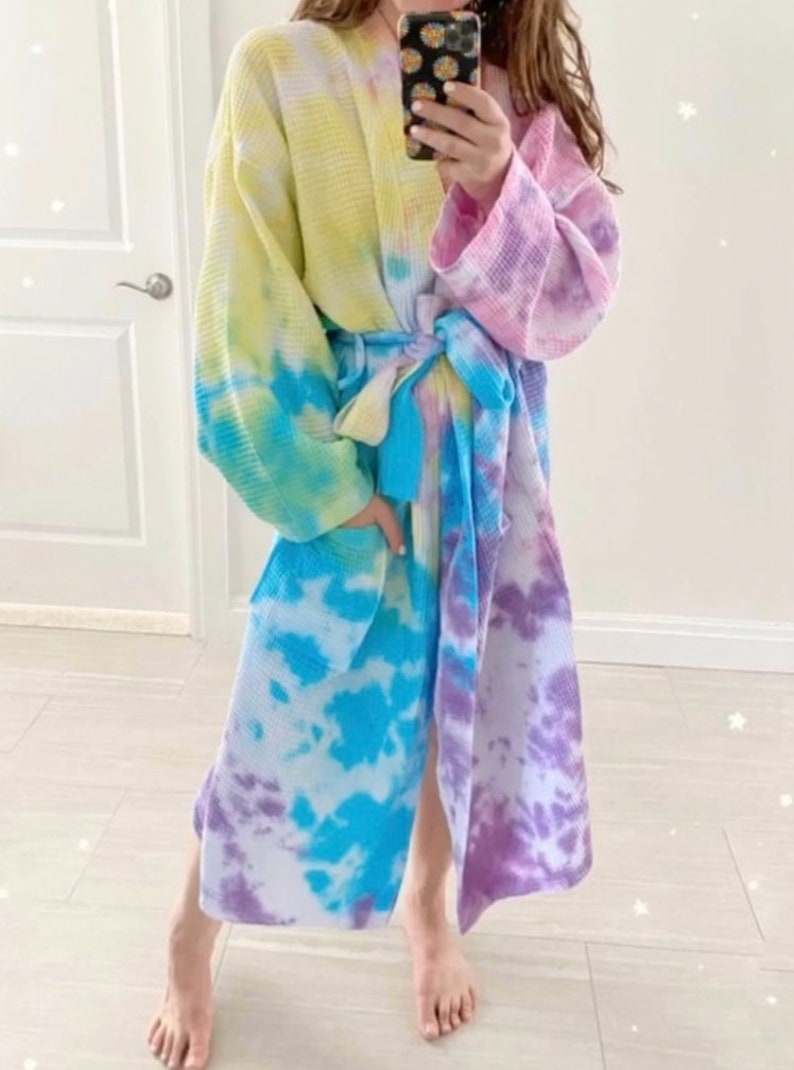 NAME DROP 3 Embroidered Full Length Tie-dye Robe in Candye | Etsy