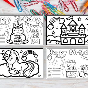 4 Happy Birthday Unicorn Themed Coloring Pages - Etsy