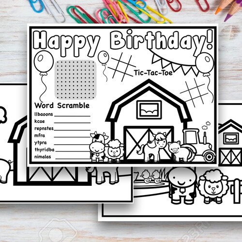 Set of 3 Farm Theme Birthday Coloring Pages | Etsy