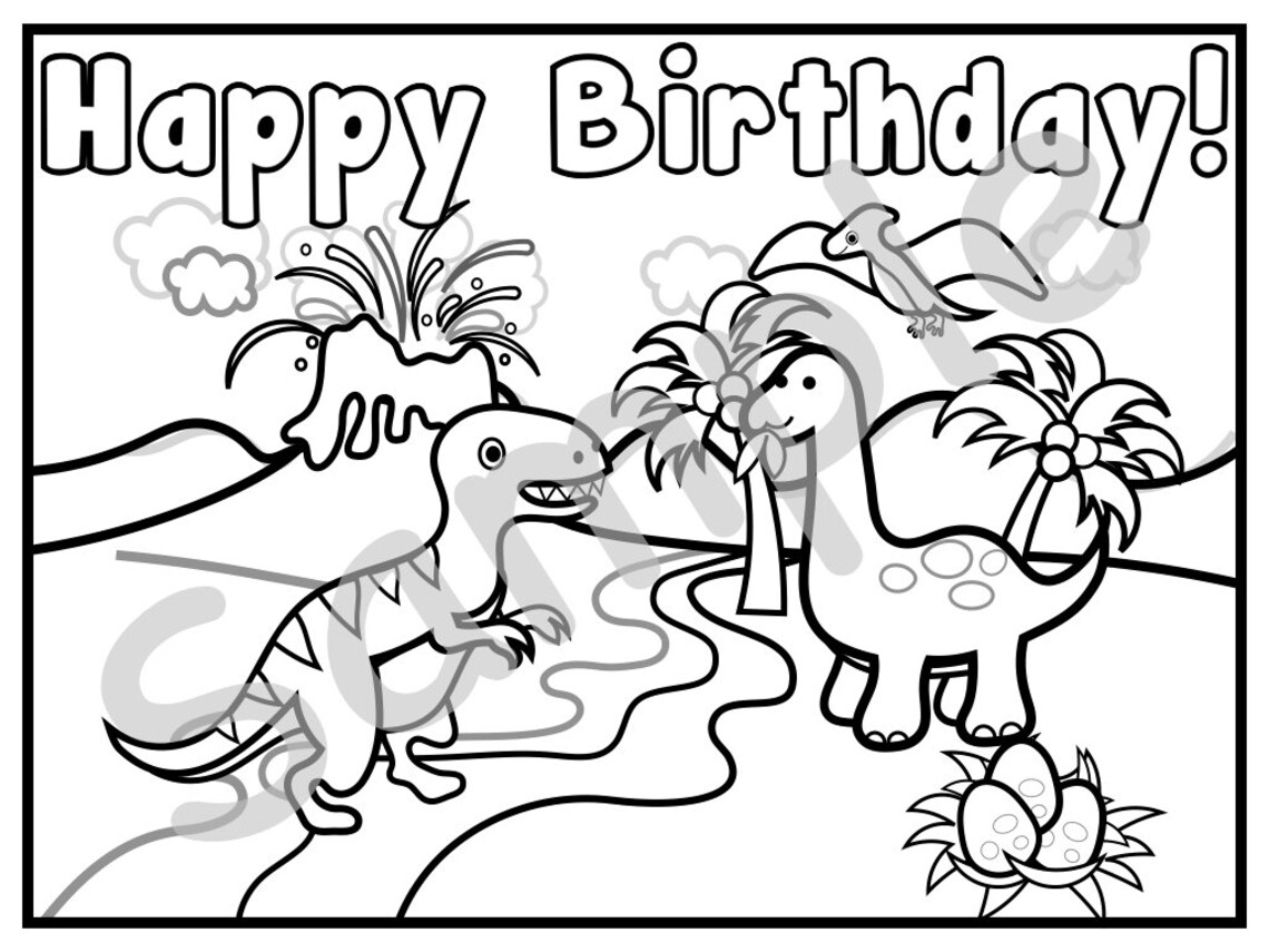 Set of 3 Printable Dinosaur Birthday Coloring Pages | Etsy