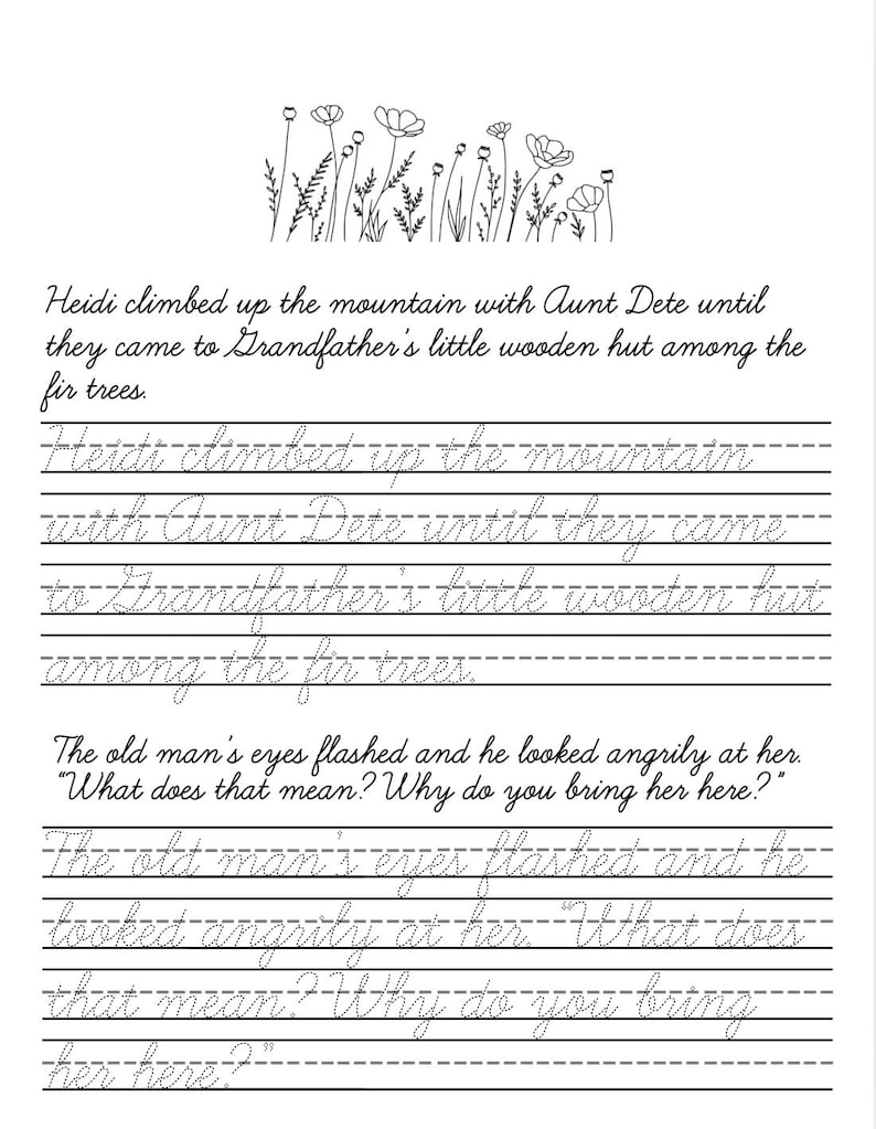 Heidi Inspired Cursive Copywork Workbook | Charlotte Mason Homeschool ...