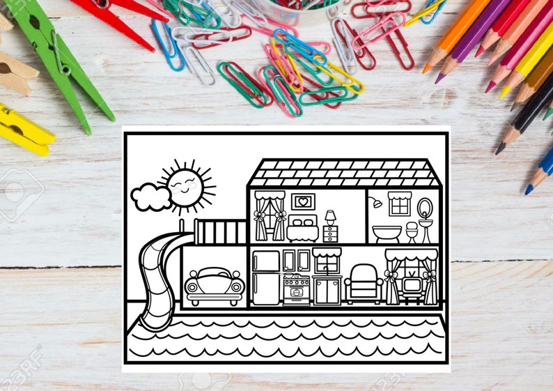 House Coloring Page - Etsy