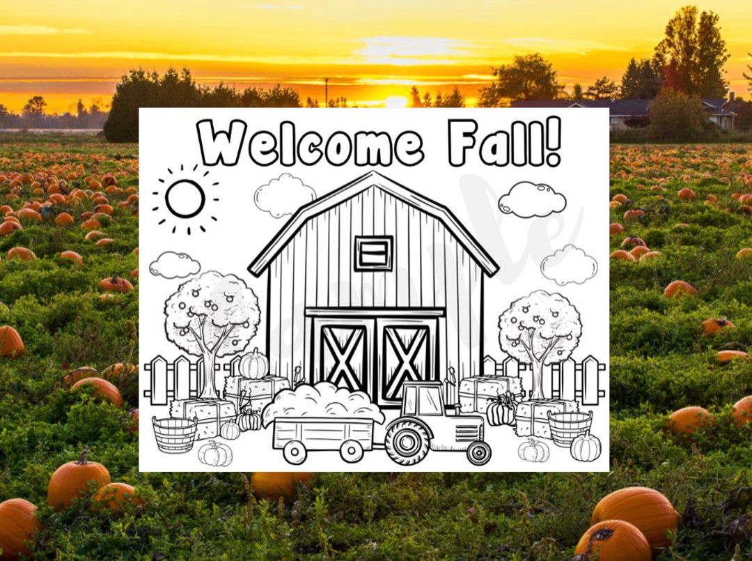 Fall Coloring Page, Harvest Time, Farm, Hayride, Thanksgiving - Etsy