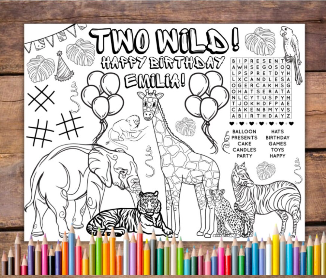 Customizable Two Wild Birthday Printable Coloring Page, Two Wild Party ...