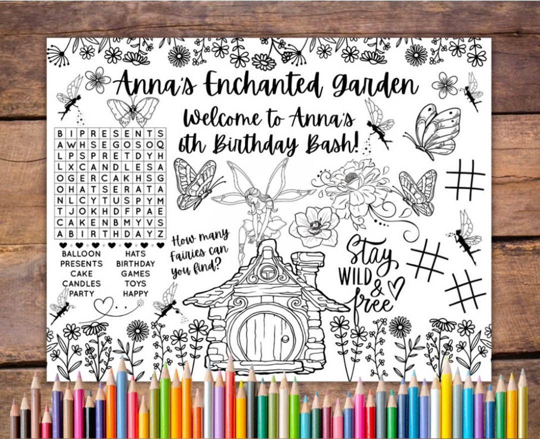 Customizable Enchanted Garden Party Birthday, Printable Coloring Page ...
