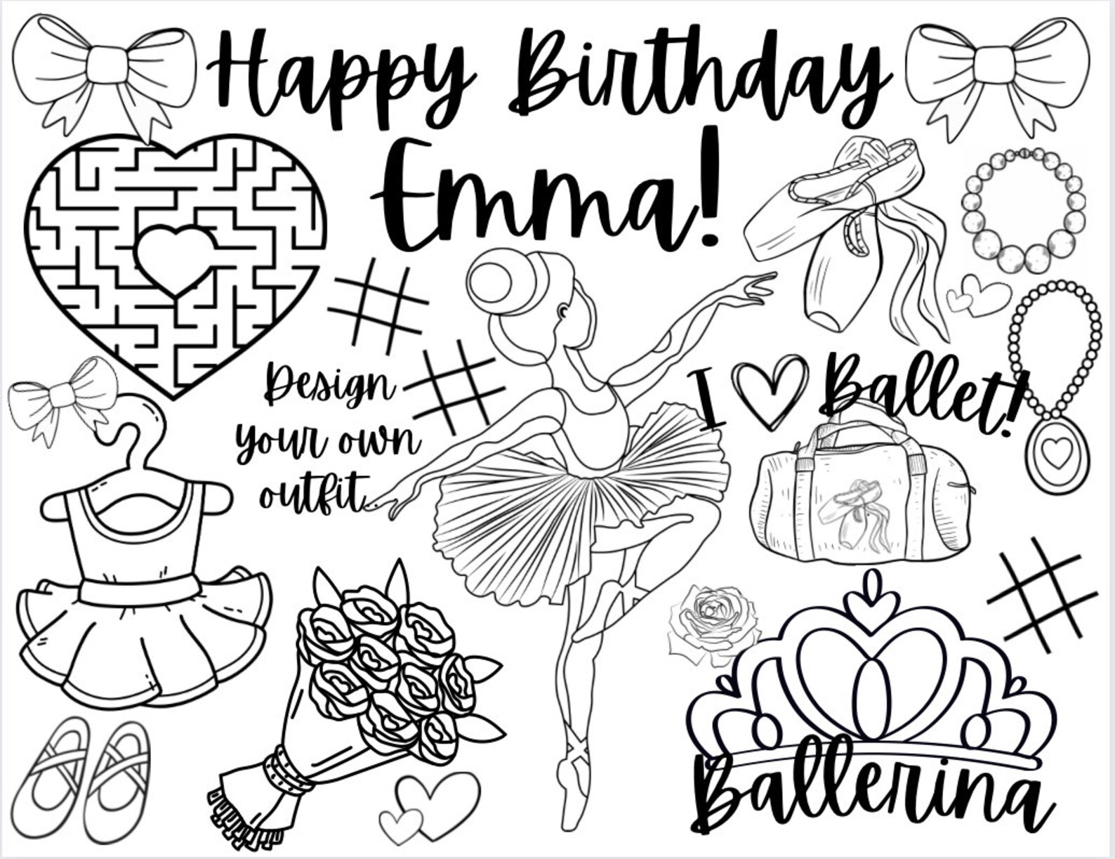 Customizable Ballet Printable Coloring Page, Ballerina Activity Sheet ...