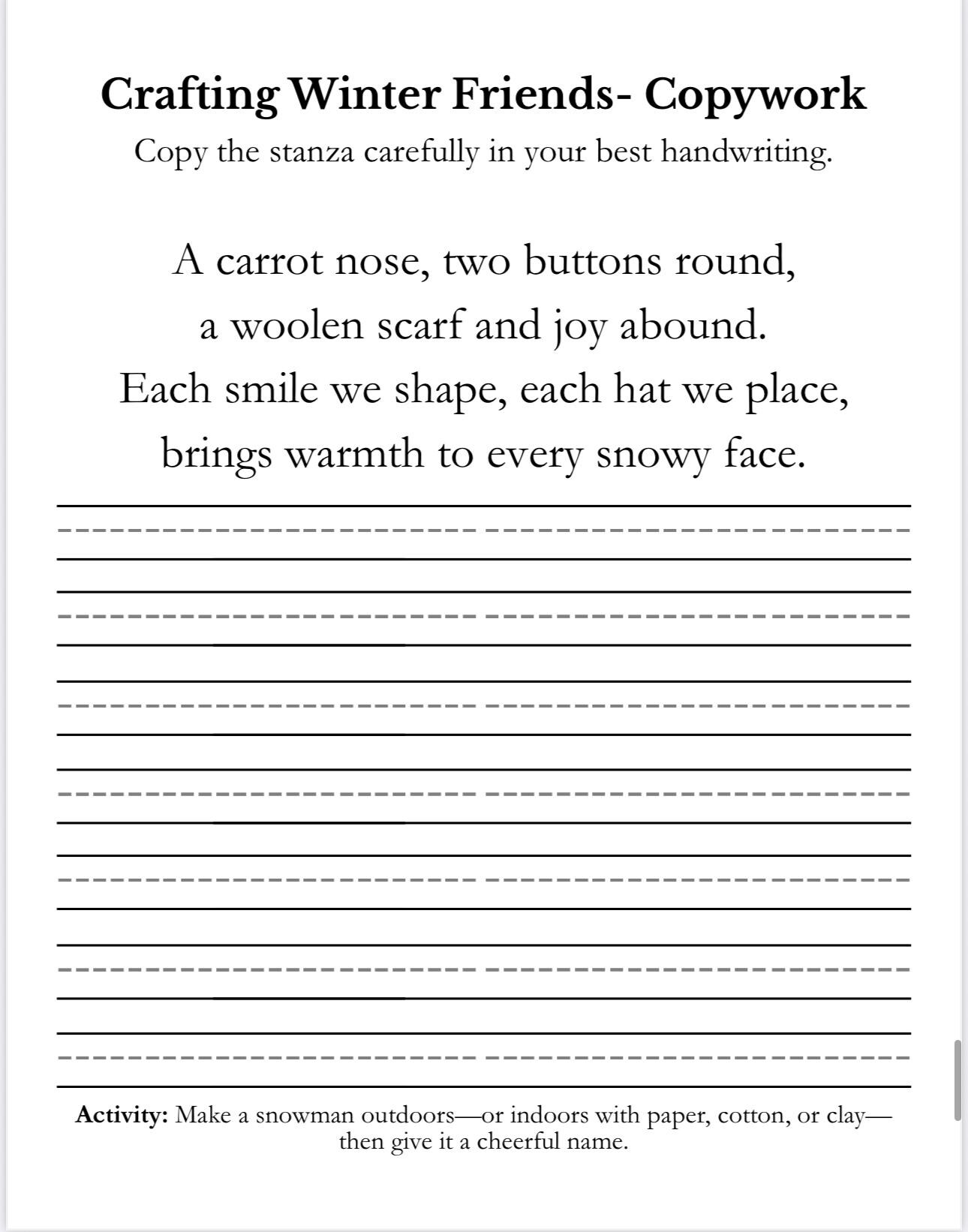 Winter Homeschool Workbook | Poetry, Copywork, Coloring (ages 6-12) - Etsy