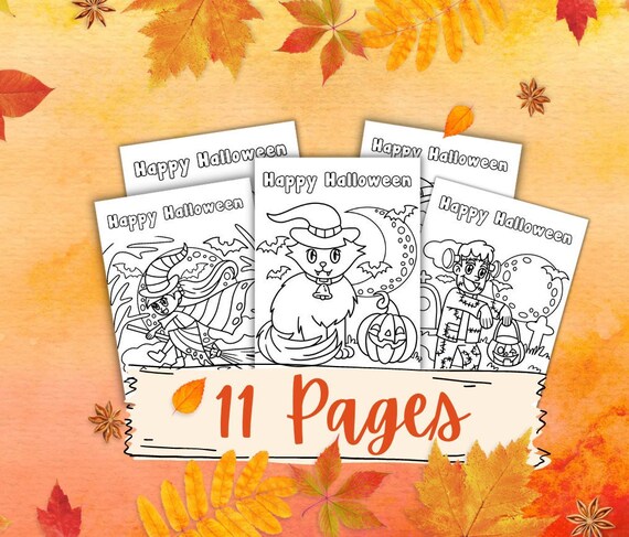 Set of 11 Halloween Theme Coloring Pages Halloween Coloring - Etsy