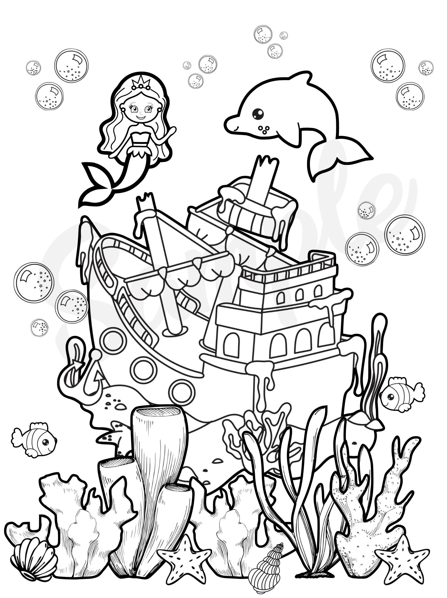 6 Adorable Printable Mermaid Coloring Pages, Mermaid Birthday Party ...