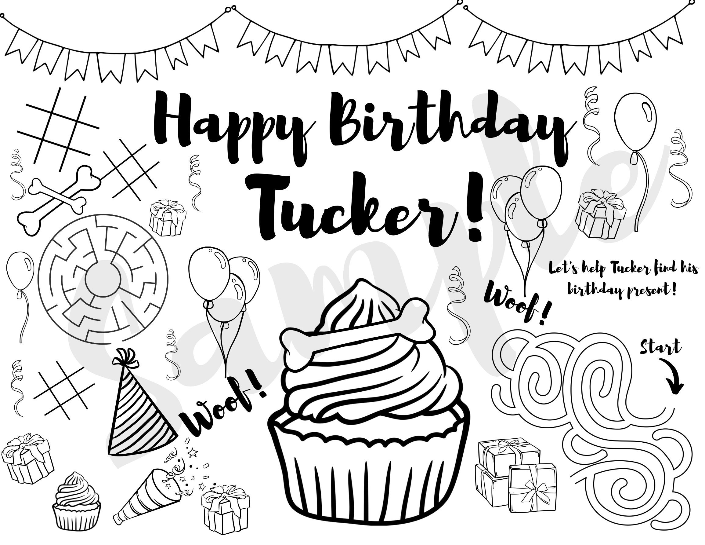 Customizable Coloring Page for Dog Birthday Party, Dog Birthday ...