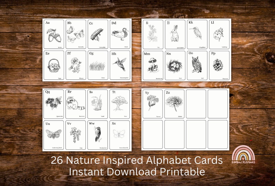 26 Nature Inspired Alphabet Flash Cards Instant Download, Coloring ...