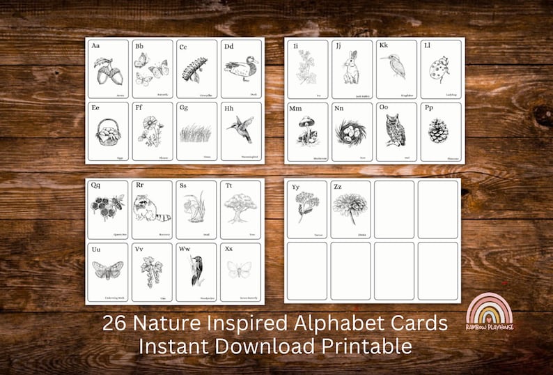26 Nature Inspired Alphabet Flash Cards Instant Download, Coloring ...