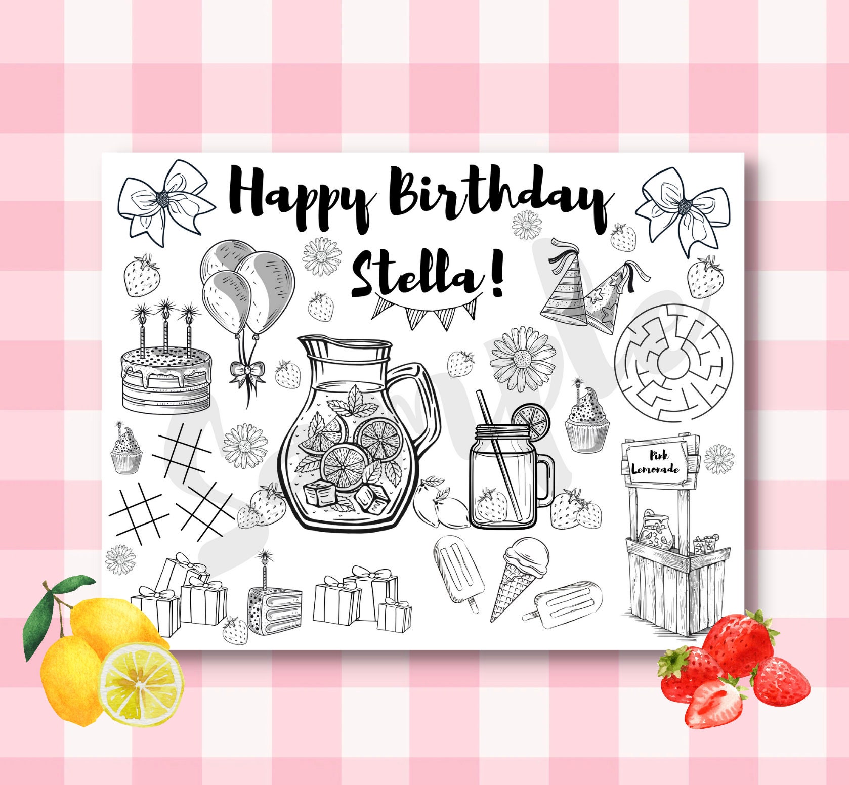Customizable Pink Lemonade Coloring Page, Strawberry Lemonade, Lemonade ...
